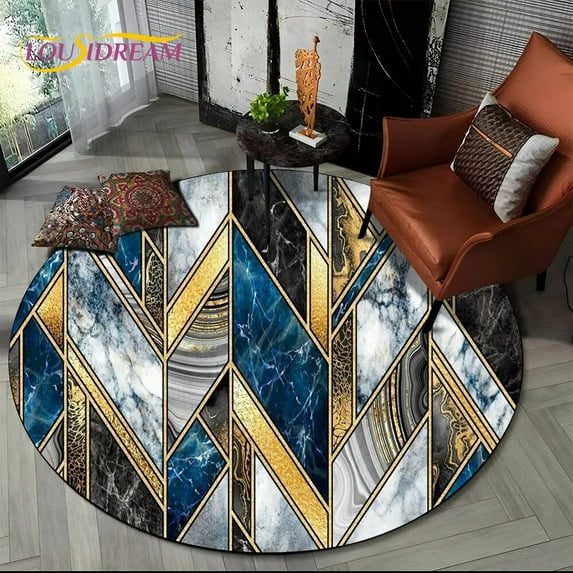 Bstract Geometry Marble Colour Gold Round Area Rug Circle Carpet for ...