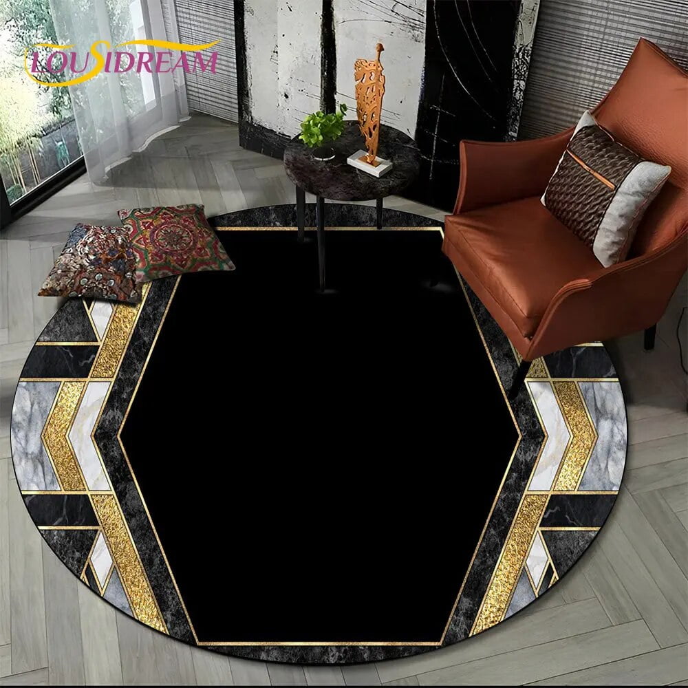 Bstract Geometry Marble Colour Gold Round Area Rug Circle Carpet for ...