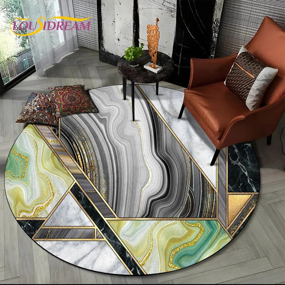 Bstract Geometry Marble Colour Gold Round Area Rug Circle Carpet for ...