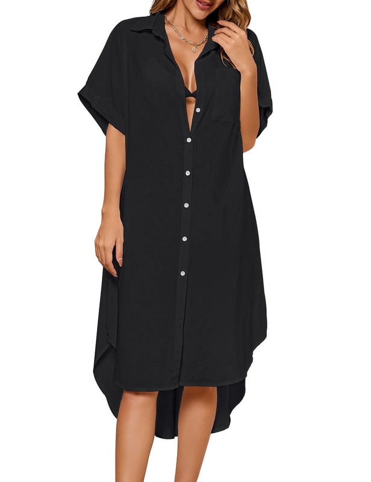 Bsubseach Beach Coverup Button Down Resort Wear Black Swimsuit Cover Up ...