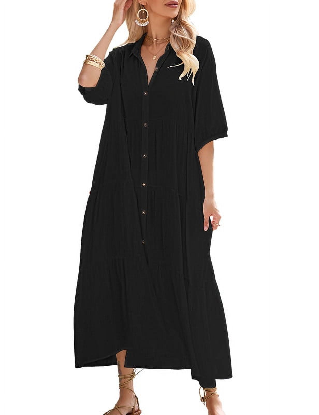 Bsubseach Casual Women Beach Cover Up Solid Color Long Dress Black ...