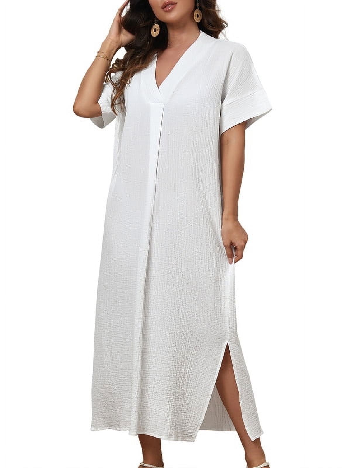 Bsubseach Cotton Bathing Suit Cover Up for Women Short Sleeve Long ...