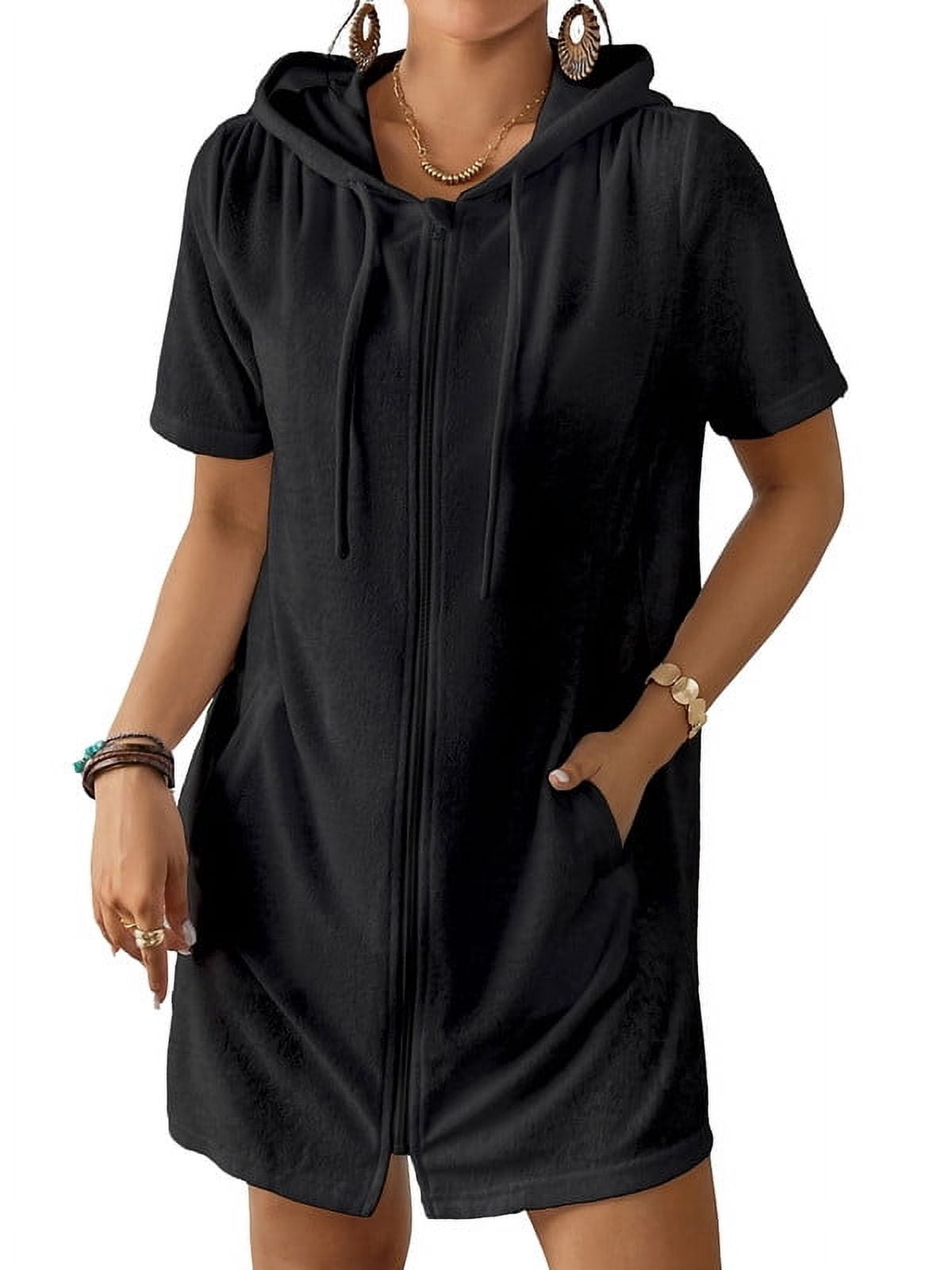 Bsubseach Hooded Swimsuit Cover Up Terry Cloth Zipper Dress Beach ...