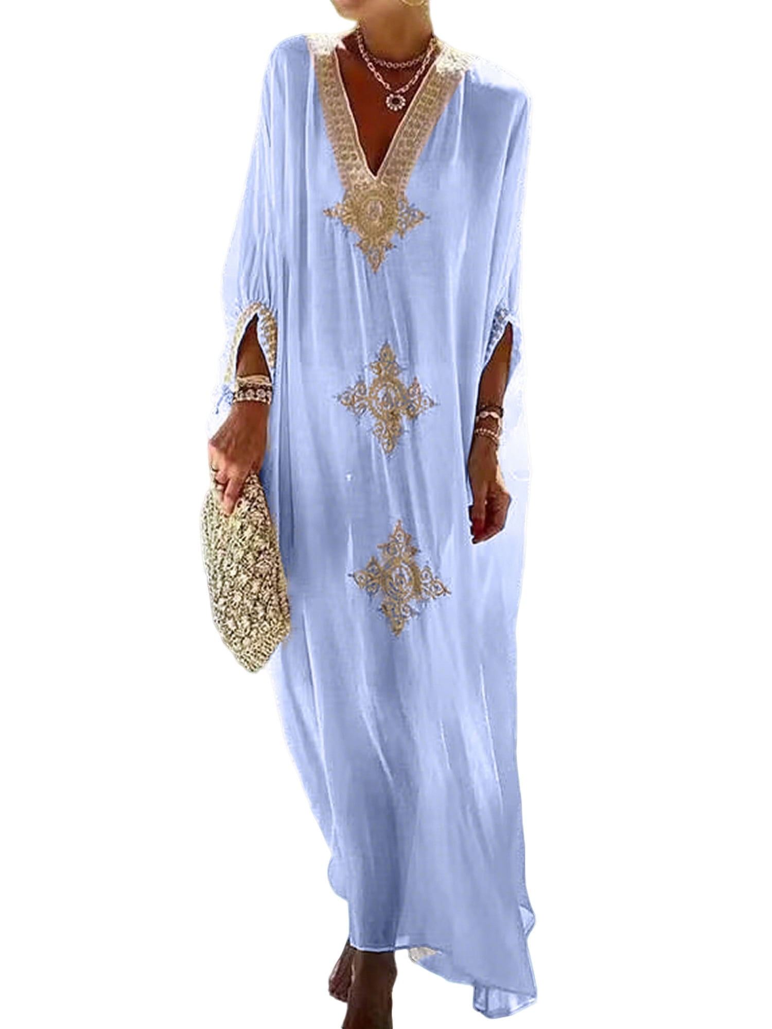Bsubseach Long Kaftan Dresses for Women Gold Embroidery Beach Outfits ...