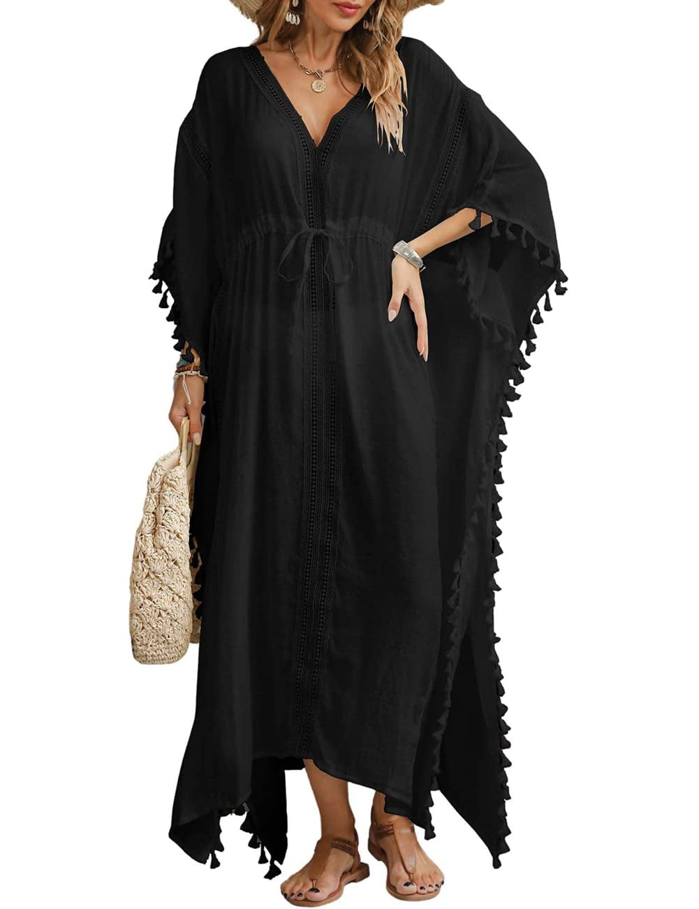 Bsubseach Plus Size Swimsuit Cover Up for Women Batwing Sleeves Caftan ...