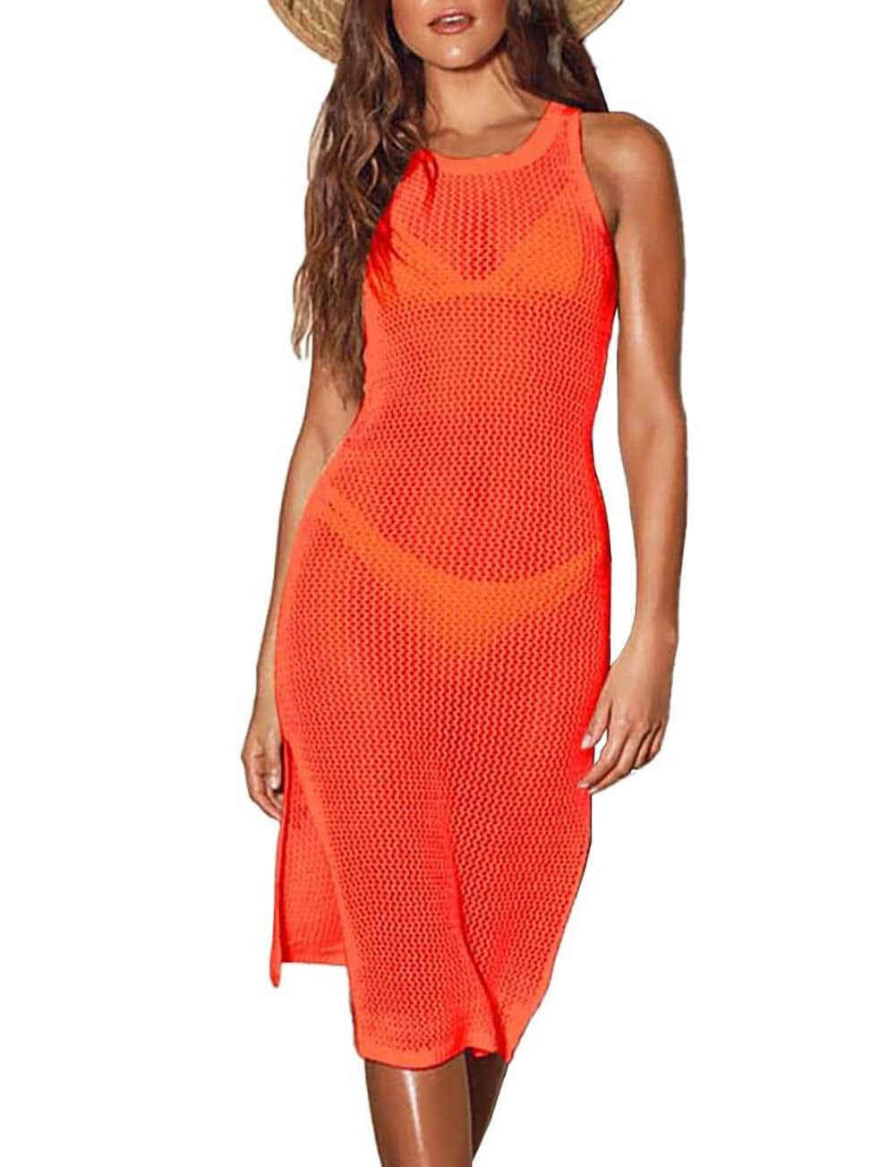Bsubseach Sexy See Through Swimsuit Cover Ups For Women Crochet Long Side Split Beachwear
