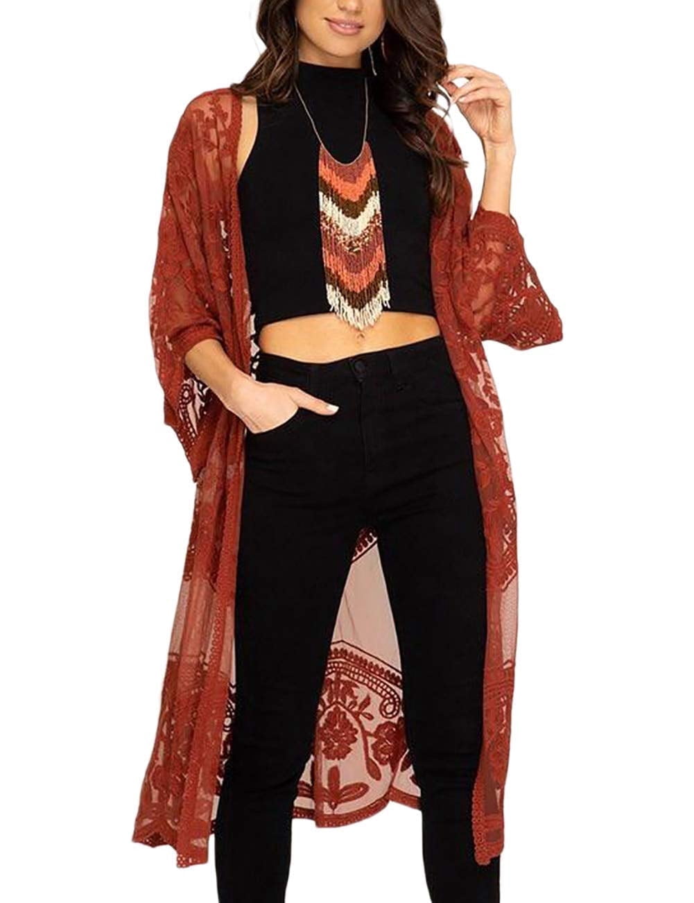 Bsubseach Swim Cover ups for Women Mesh Lace Beach Kimono Cardigan Open ...