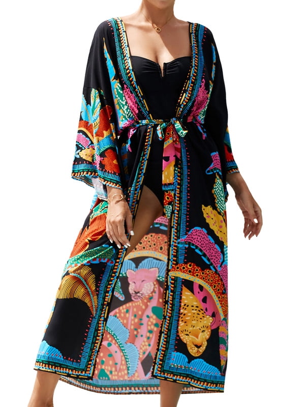 Bsubseach Women Loose Bikini Cover Up Sexy Long Kimono Cardigan