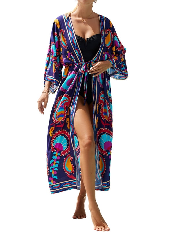 Bsubseach Women Loose Bikini Cover Up Sexy Long Kimono Cardigan