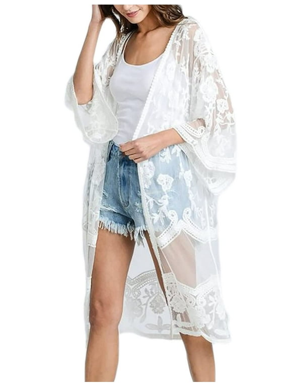 New Women's Floral Kimono Cardigans Casual Loose Open Front Cover Ups ...