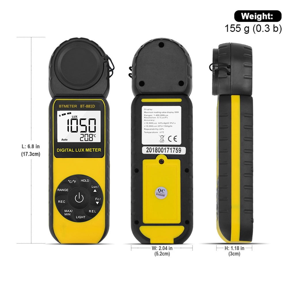 Bt-881D Digital Lux Meter Ambient Thermometer with Rotating Lux/Fc ...