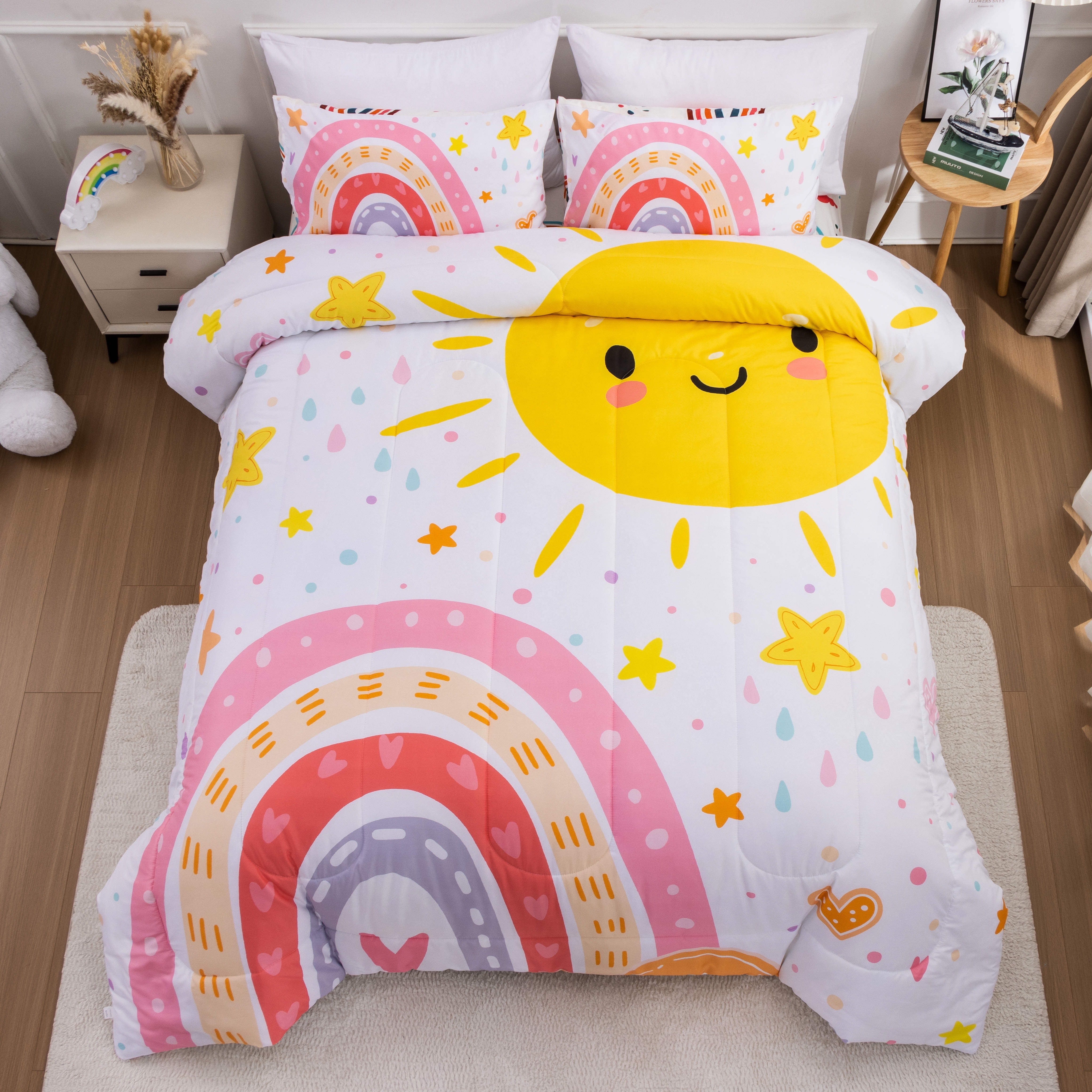 Btargot 3-piece Reversible Rainbow Queen Comforter Set for Kids Sunny ...