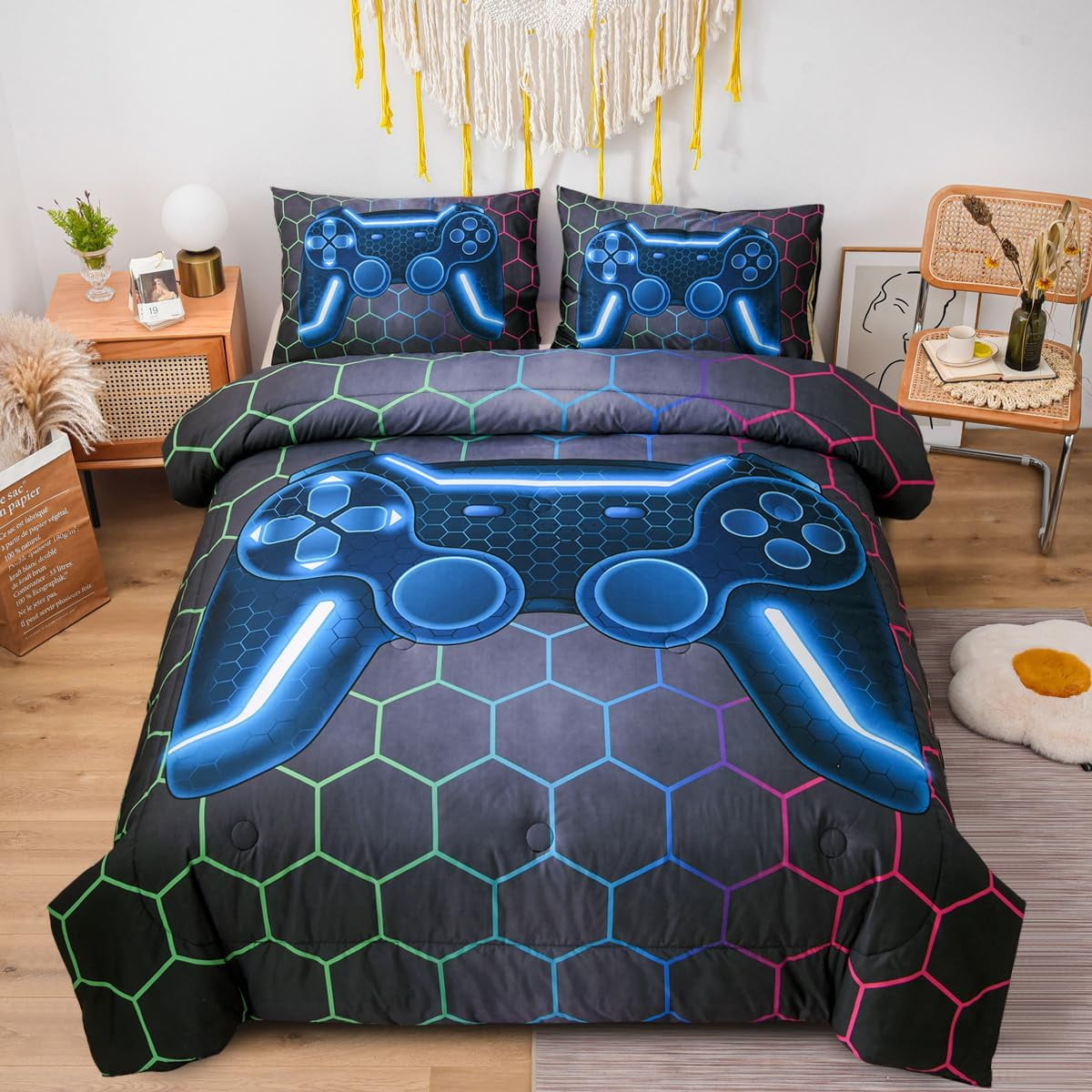 Btargot 3D Gamer Geometric Lightweight Queen Comforter Set, Game ...