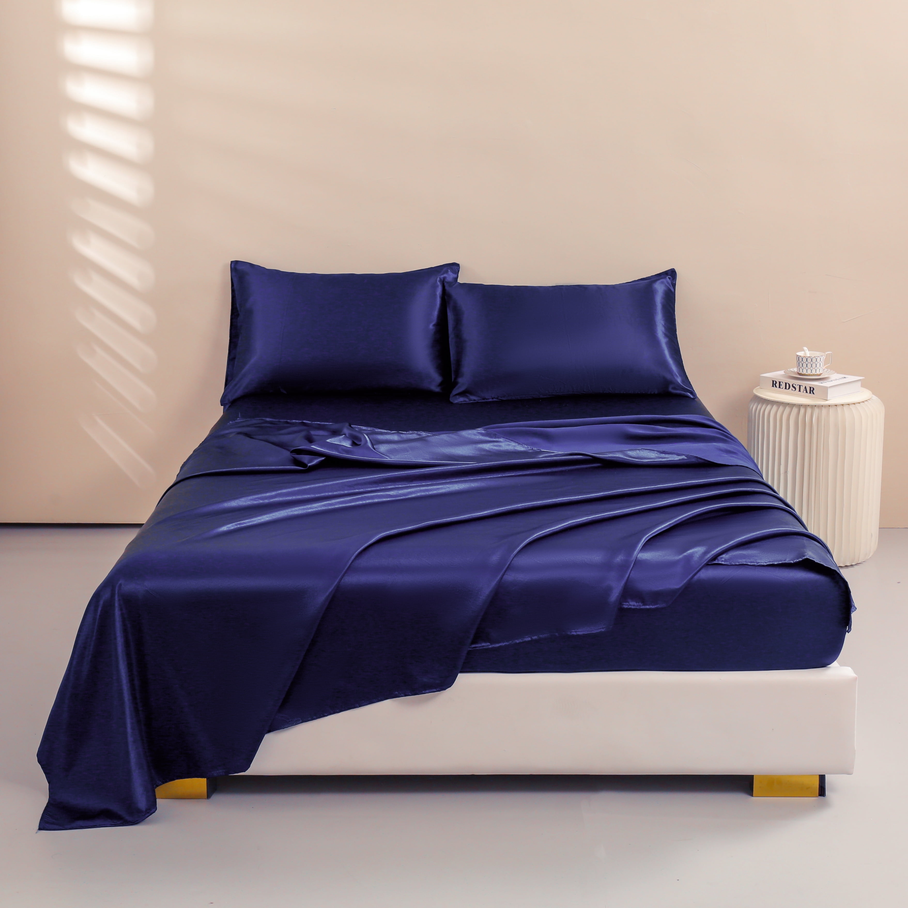 Btargot 4Pcs Queen Satin Silk Bed Sheets Set, Luxury Microfiber, Deep ...