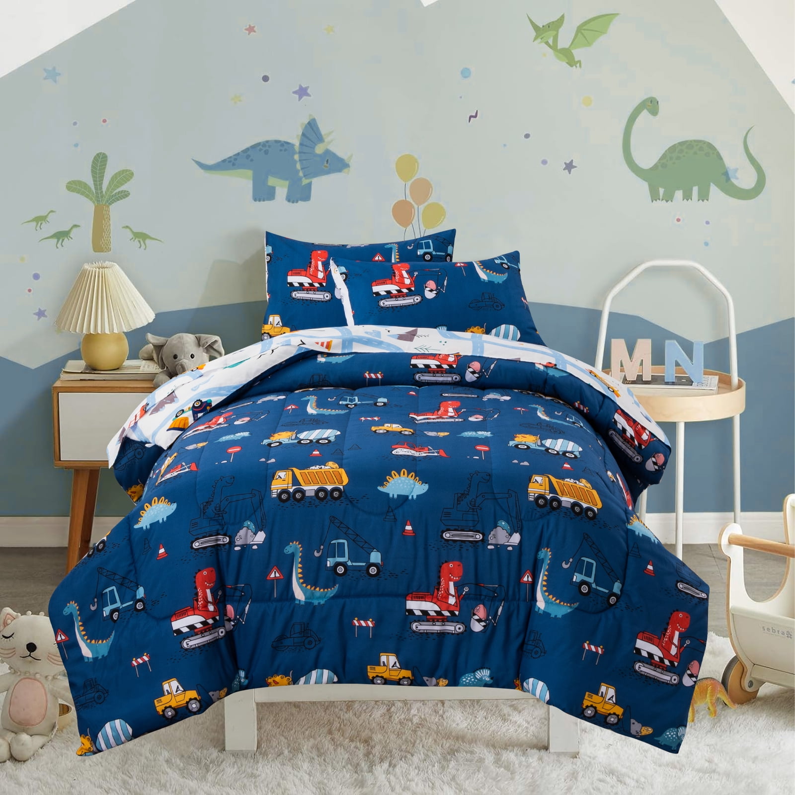 Btargot 5PCS Reversible Dinosaur Boy Comforter Twin Set Kids Blue ...
