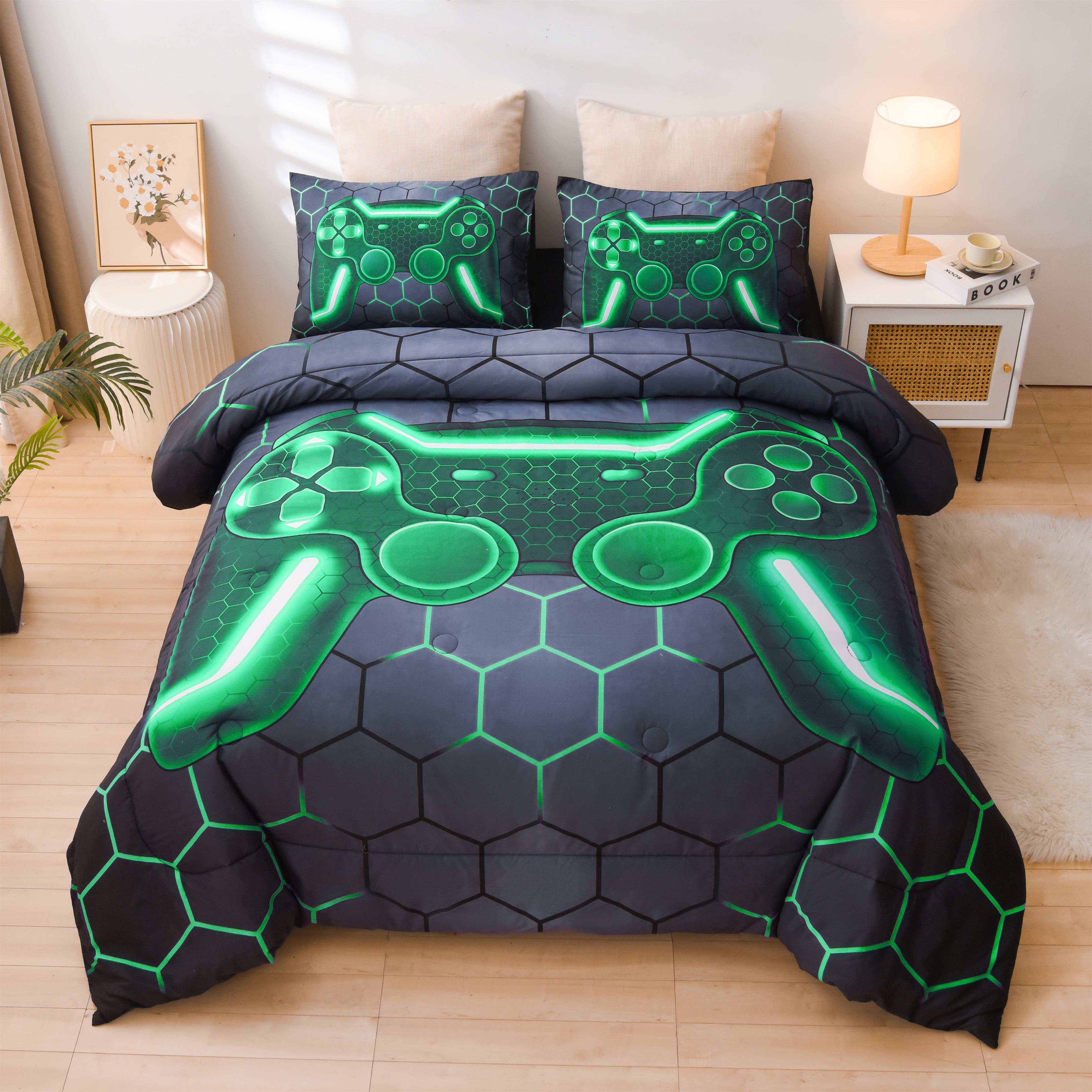 Btargot 5Pcs 3D Gamer Geometric Twin Bedding Set, Game Console Bed-in-a ...