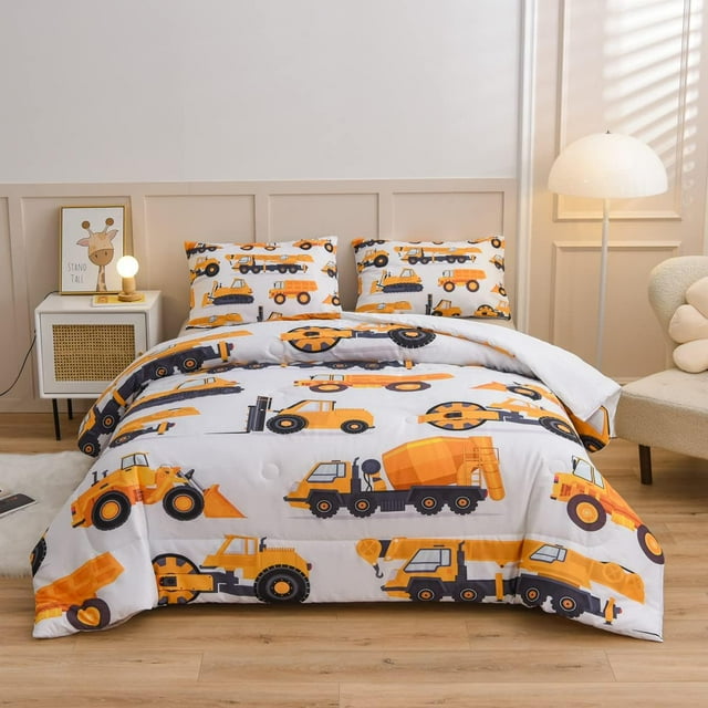 Btargot Construction Truck Comforter Set Full for Boys Kids White ...
