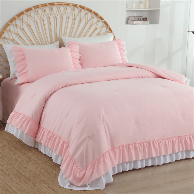 Btargot Elegant Double Ruffle Comforter Set, Soft Princess Style ...