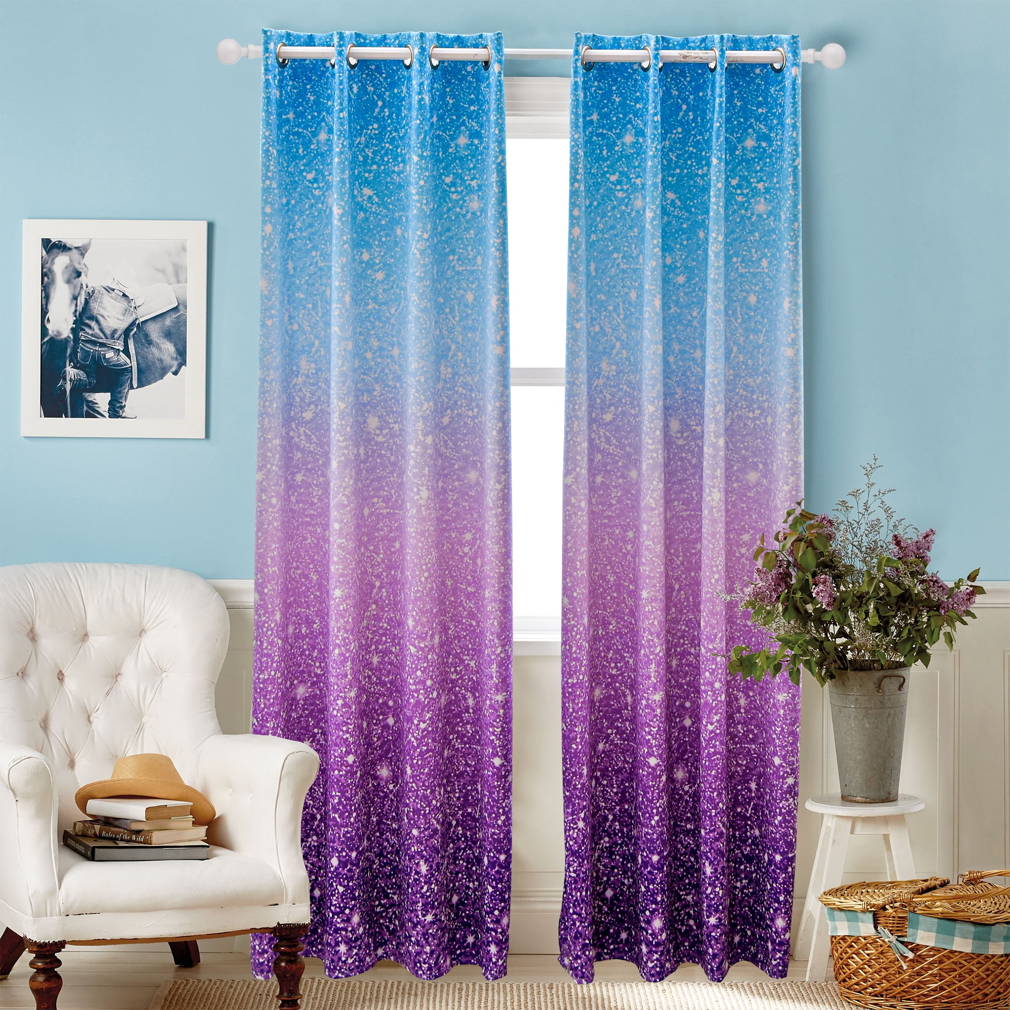 Btargot Gradient Glitter Blackout Curtains 52 x 63 inch for Kids Girls ...