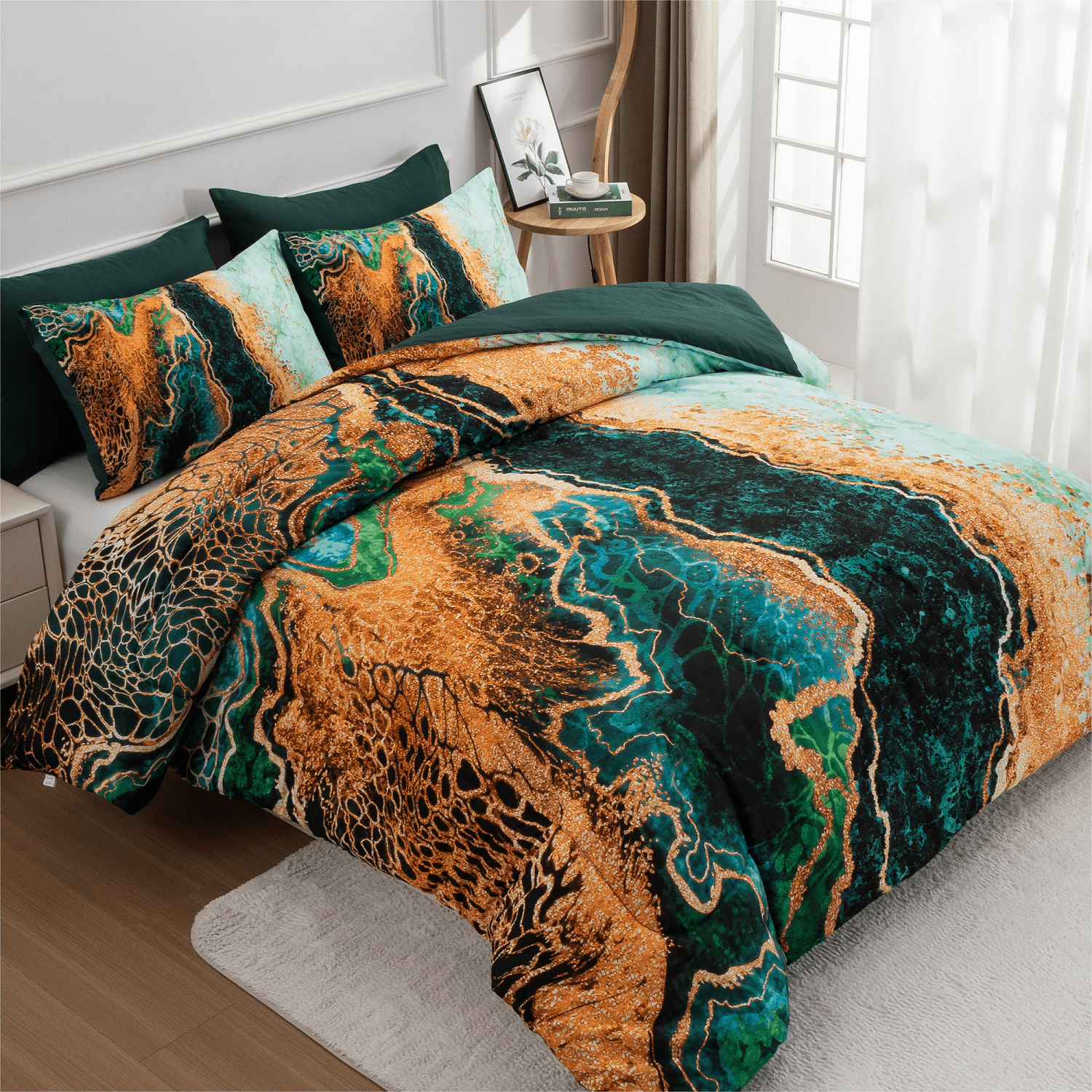 Btargot Modern 3 Piece Green Marble Comforter Set, Queen Size ...