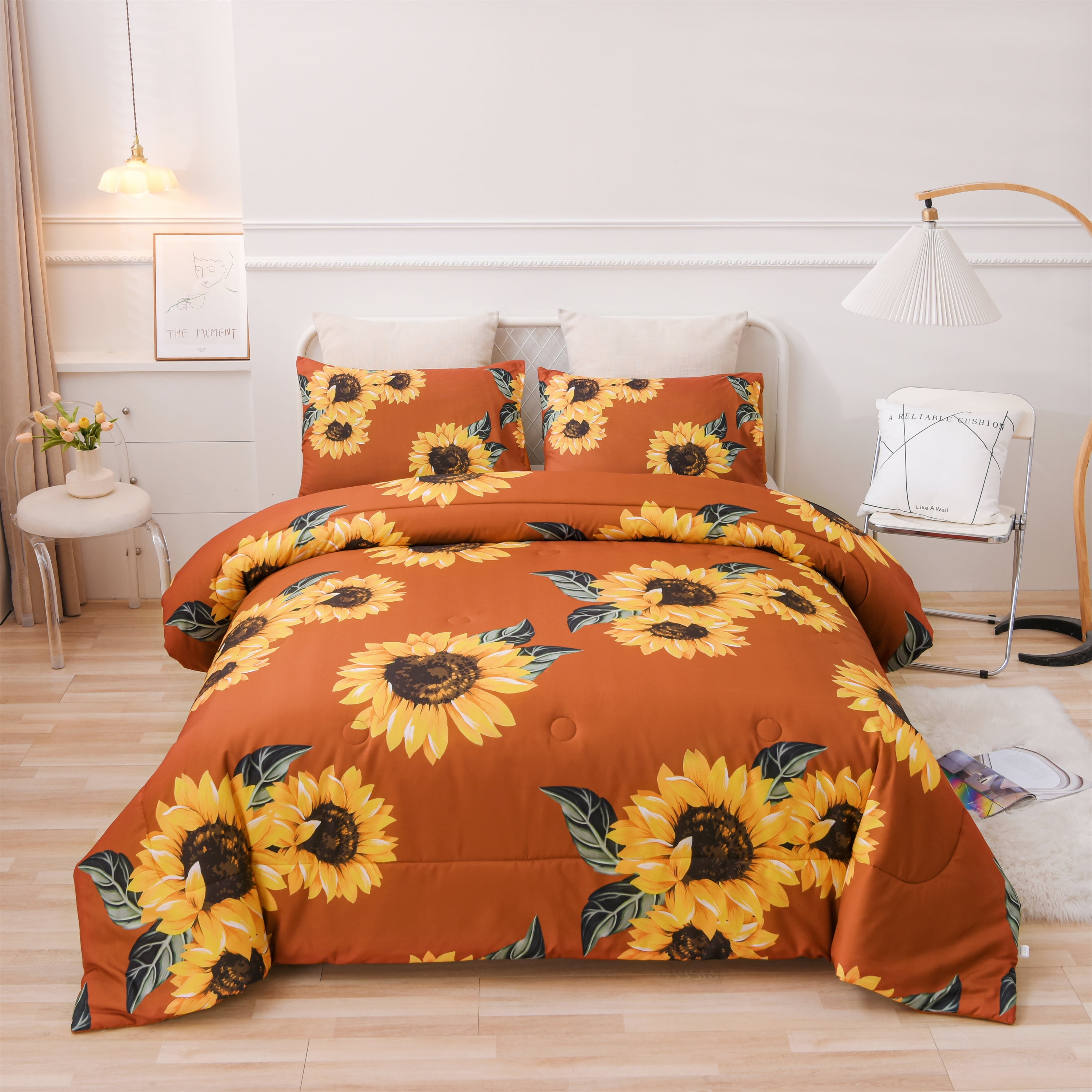 Btargot Sunflower King Comforter Set, Terracotta Floral Yellow Flower ...