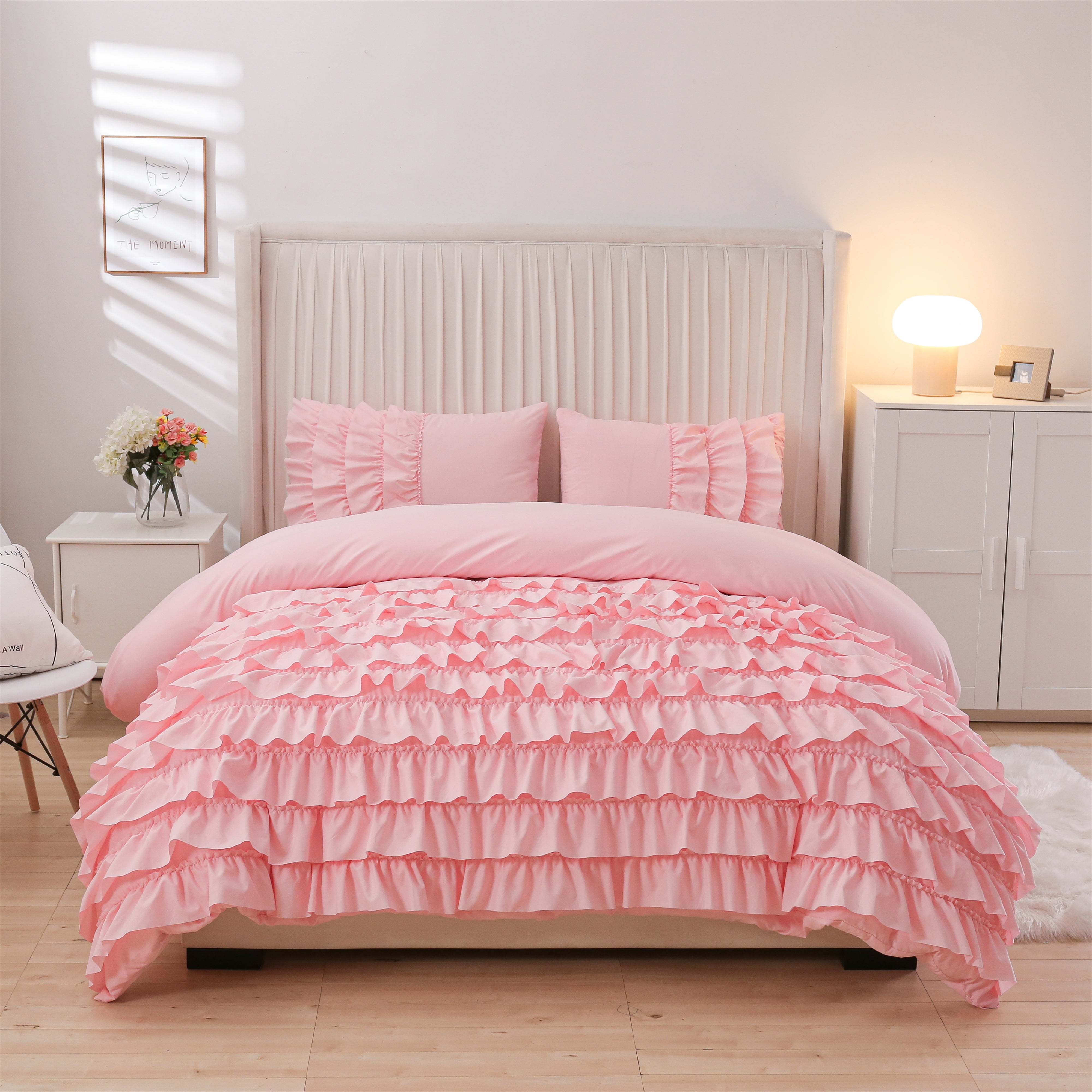 Btargot Waterfall Ruffled Princess Comforter Set Twin Soft Chic Bedding ...