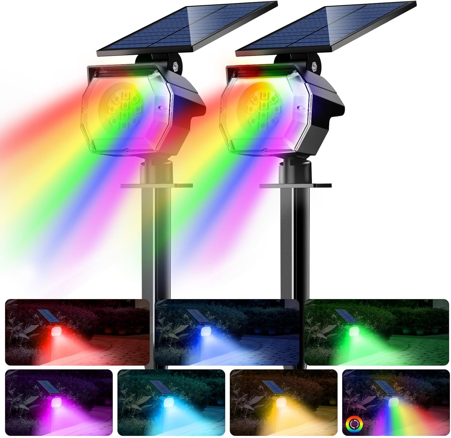 Btfarm Solar Lights Outdoor Waterproof IP65-2 Pack LED Color Changing ...