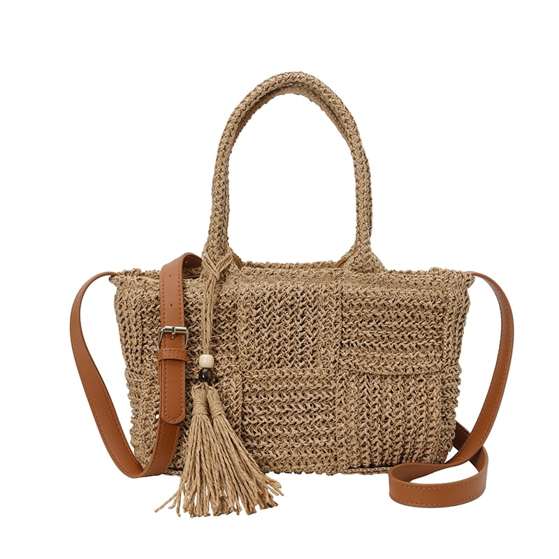 Btidfty Handwoven Beach Purse with Tassels Straw Tassel Crochet ...