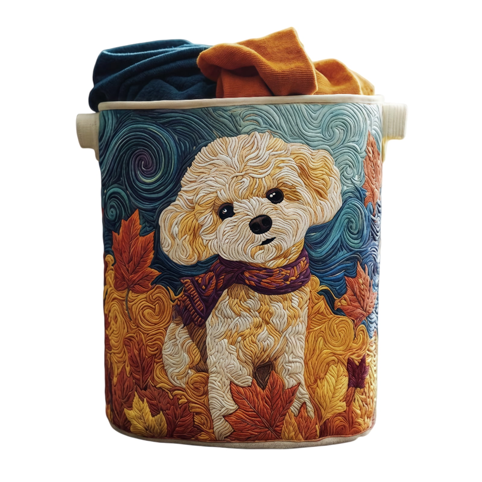 Btidfty Quilted Laundry Basket with Handle Boho Fabric Floral Storage ...