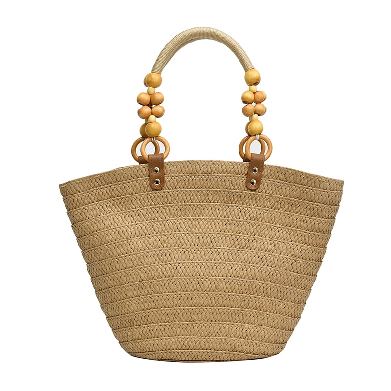 Btidfty Straw Beach Bag Large Capacity Tote Bag with Zipper Casual ...