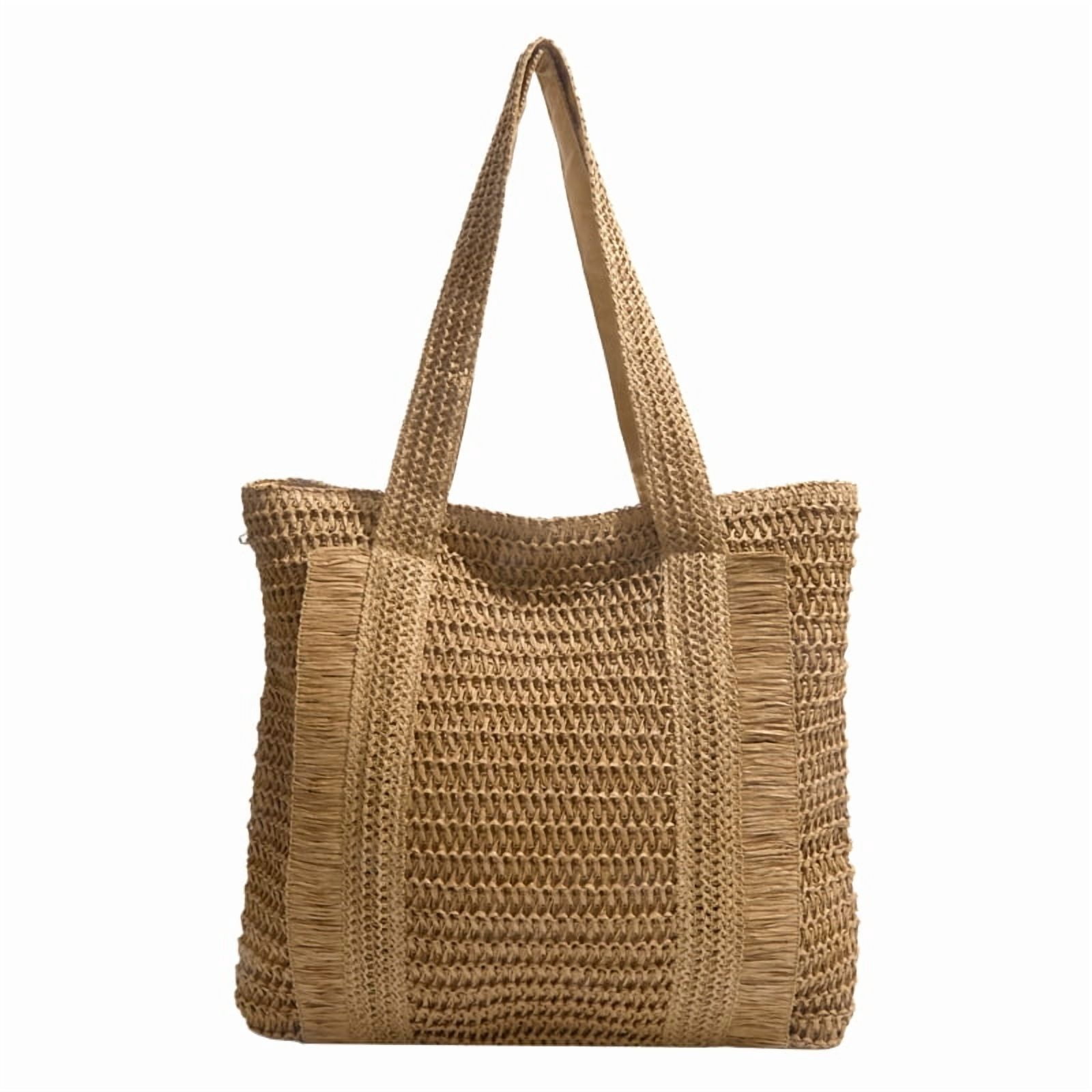 Btidfty Straw Handbag Woven Tote Bag with Zipper Large Woven Shoulder ...