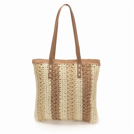 Btidfty Women Stripe Straw Beach Bag Color Blocking Woven Tote Bags ...