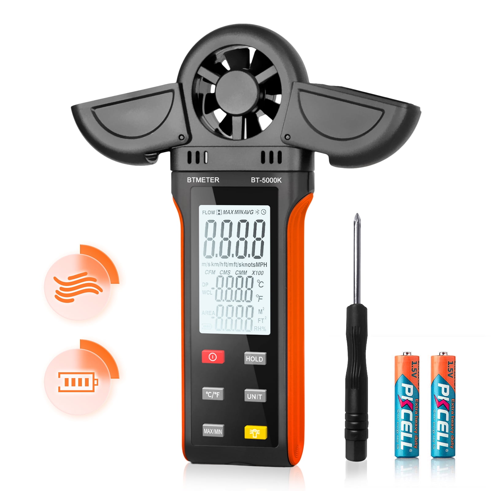 Btmeter Handheld Anemometer with Vane Cover & 270° Rotatable Detector ...