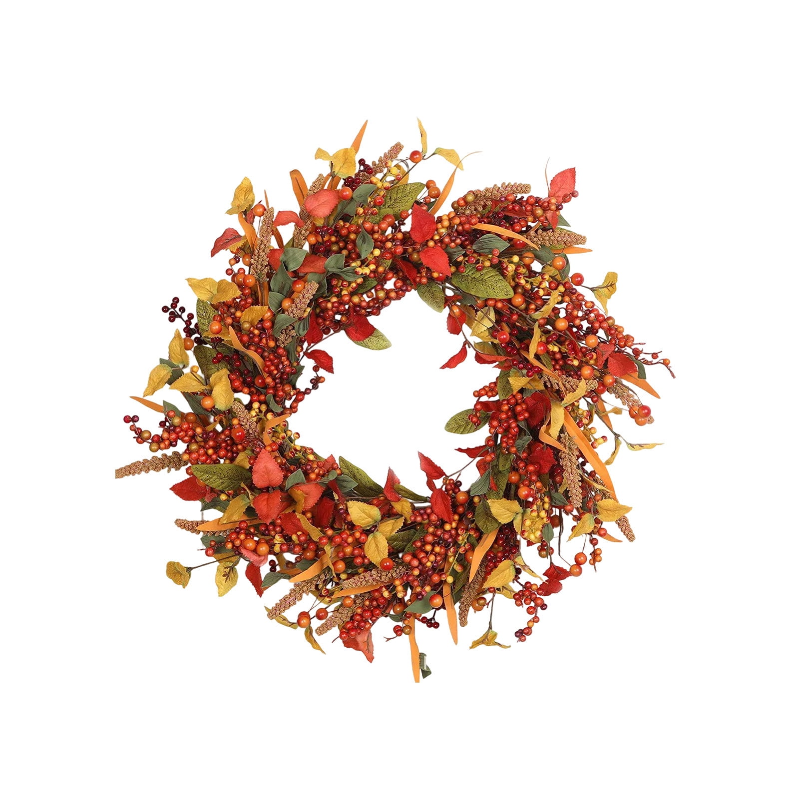 Btomtd 14" Artificial Fall Wreath with Pumpkin and Maple Leaf ...