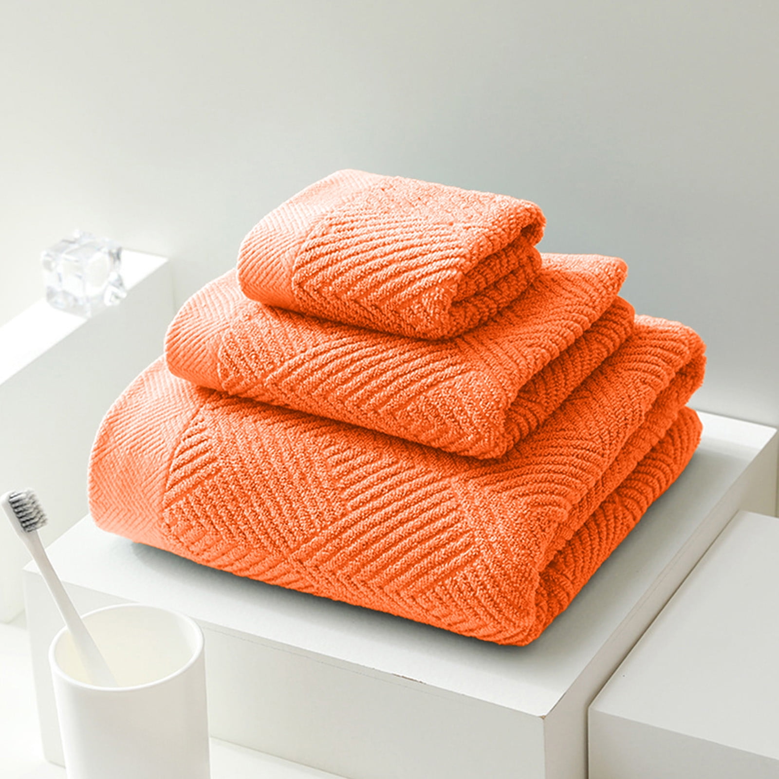 Btomtd 3-Pack Solid Color Cotton Towels Set, Included Washcloth Towel ...