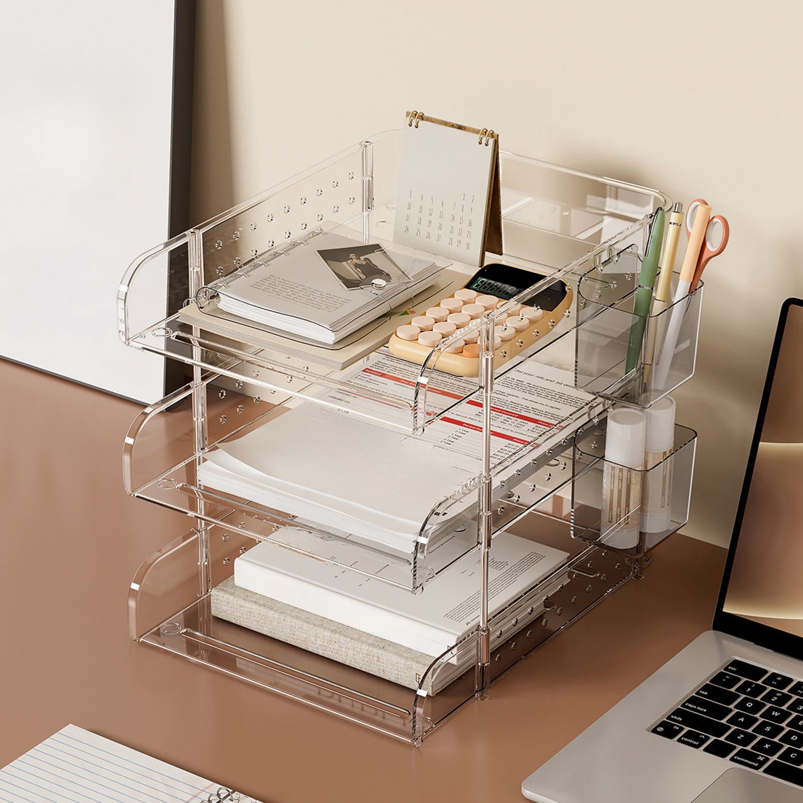 Btomtd 3-Tier Student Desktop Organizer Box, Layered Plastic Storage ...