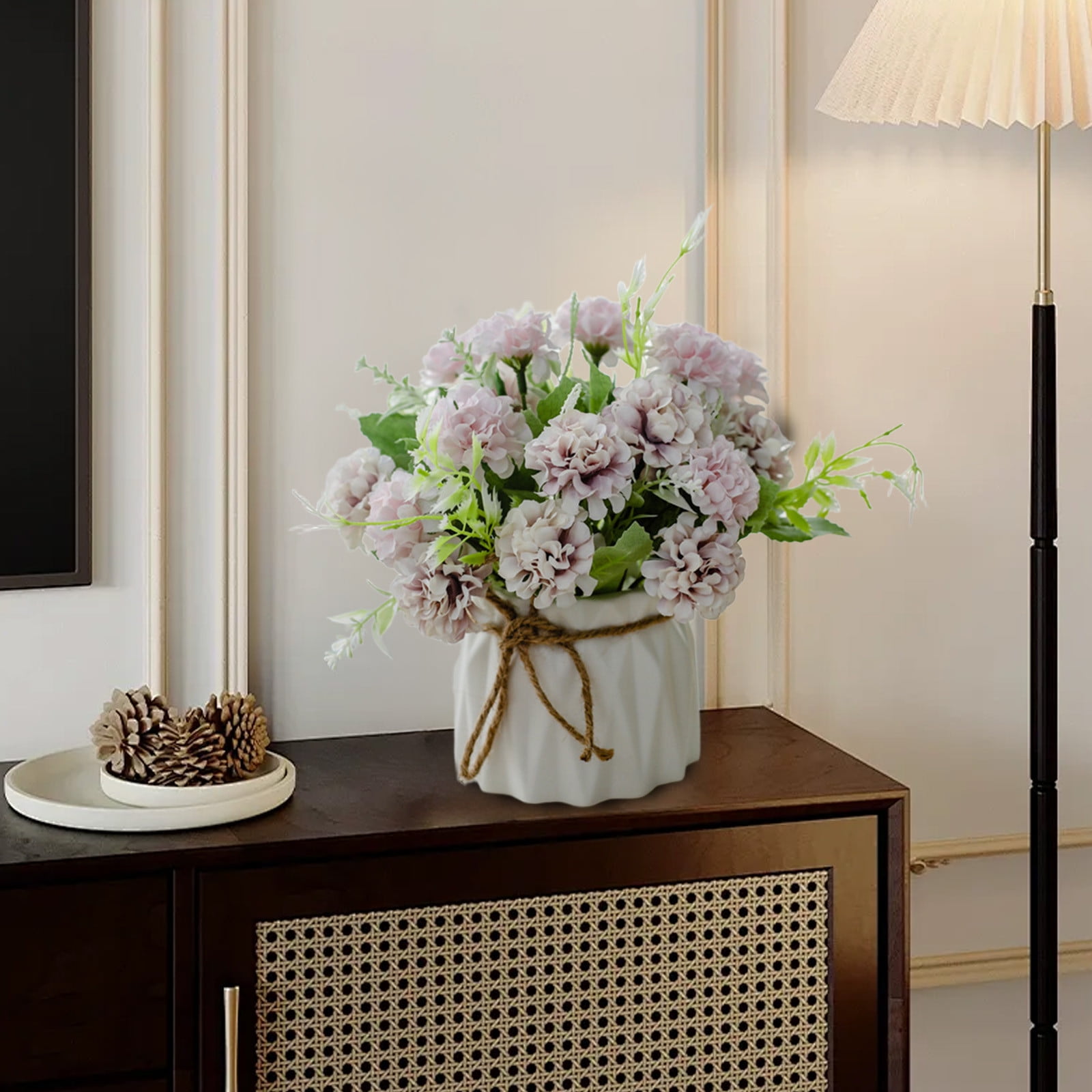 Btomtd 7.3" Artificial Flowers Set with Ceramic Vase, Fake Silk Variety ...