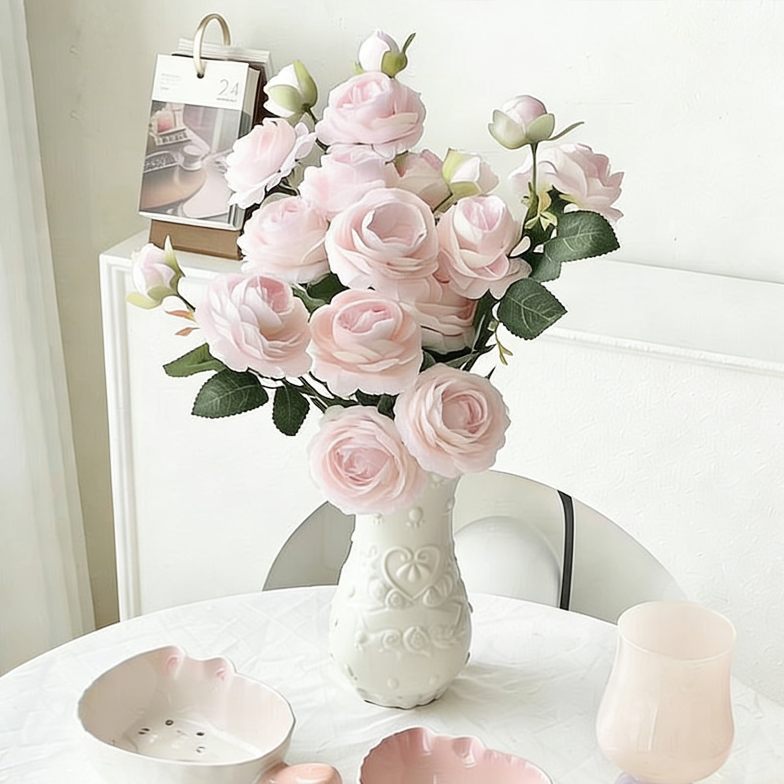 Btomtd European Style Vase for Home Decor, 1.3L Rose Flat Mouth Plastic ...