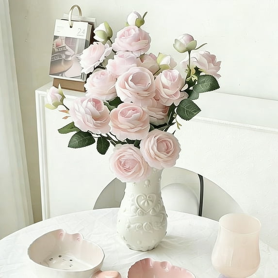 Btomtd European Style Vase for Home Decor, 1.3L Rose Flat Mouth Plastic ...