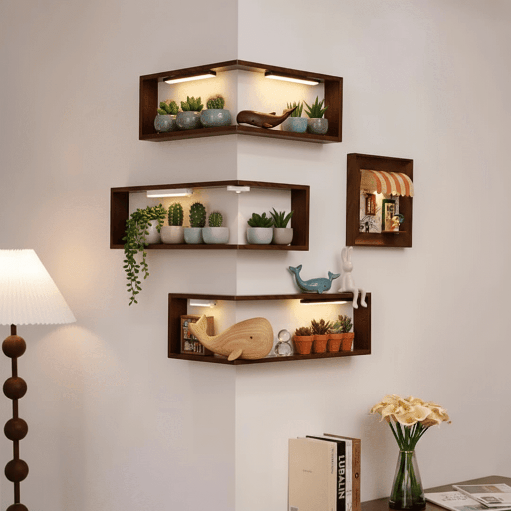 Btomtd Floating Wall Corner Shelf Unit, Corner Mounted Storage Shelves ...