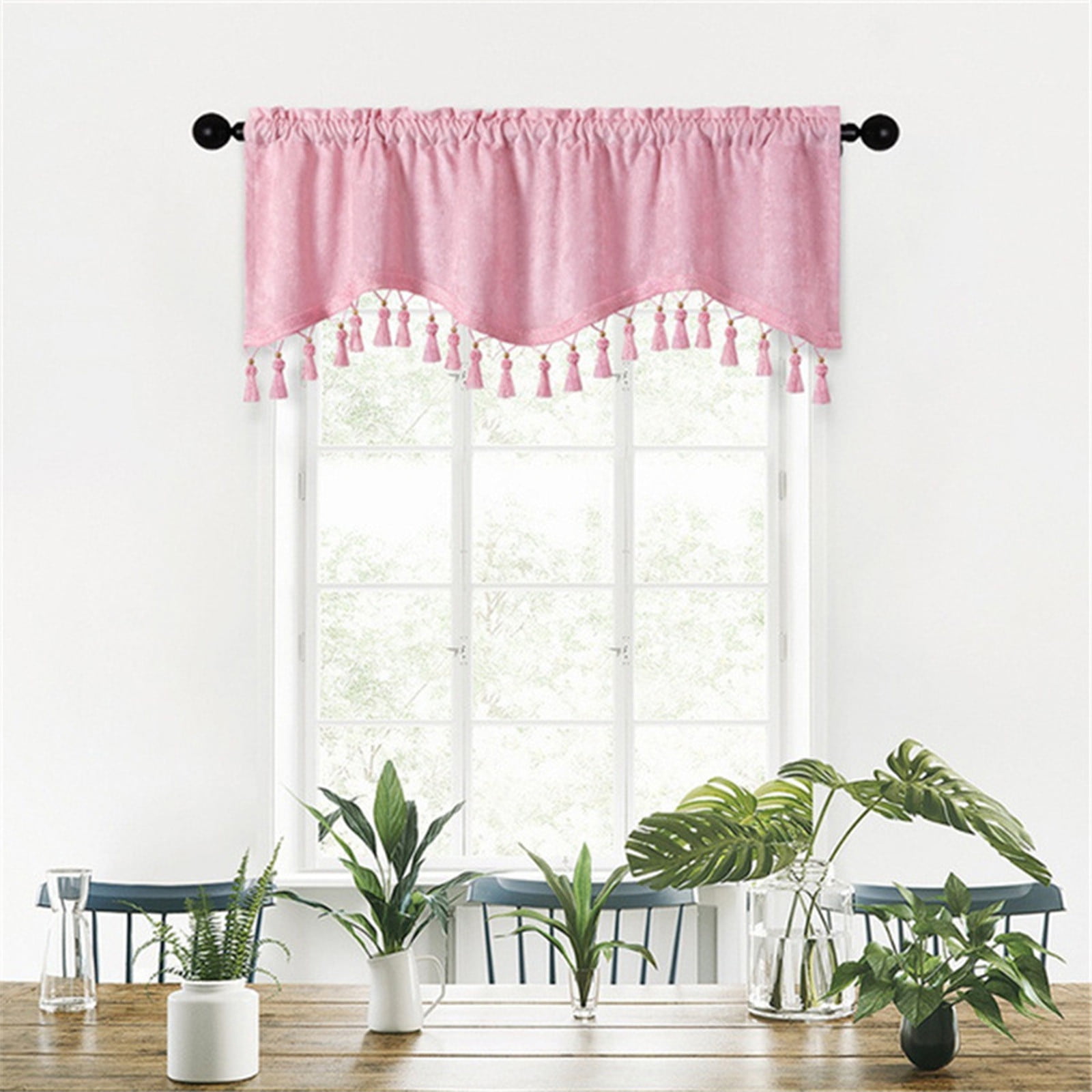 Btomtd Fringed Valance Curtains with Rod Pocket for Living Room and ...