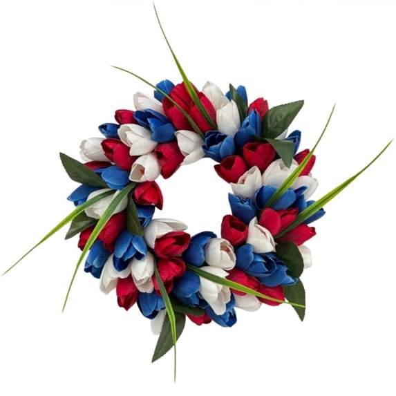 Btomtd Patriotic Tulip Wreath 12 Inch, Red White Blue Artificial Flower ...
