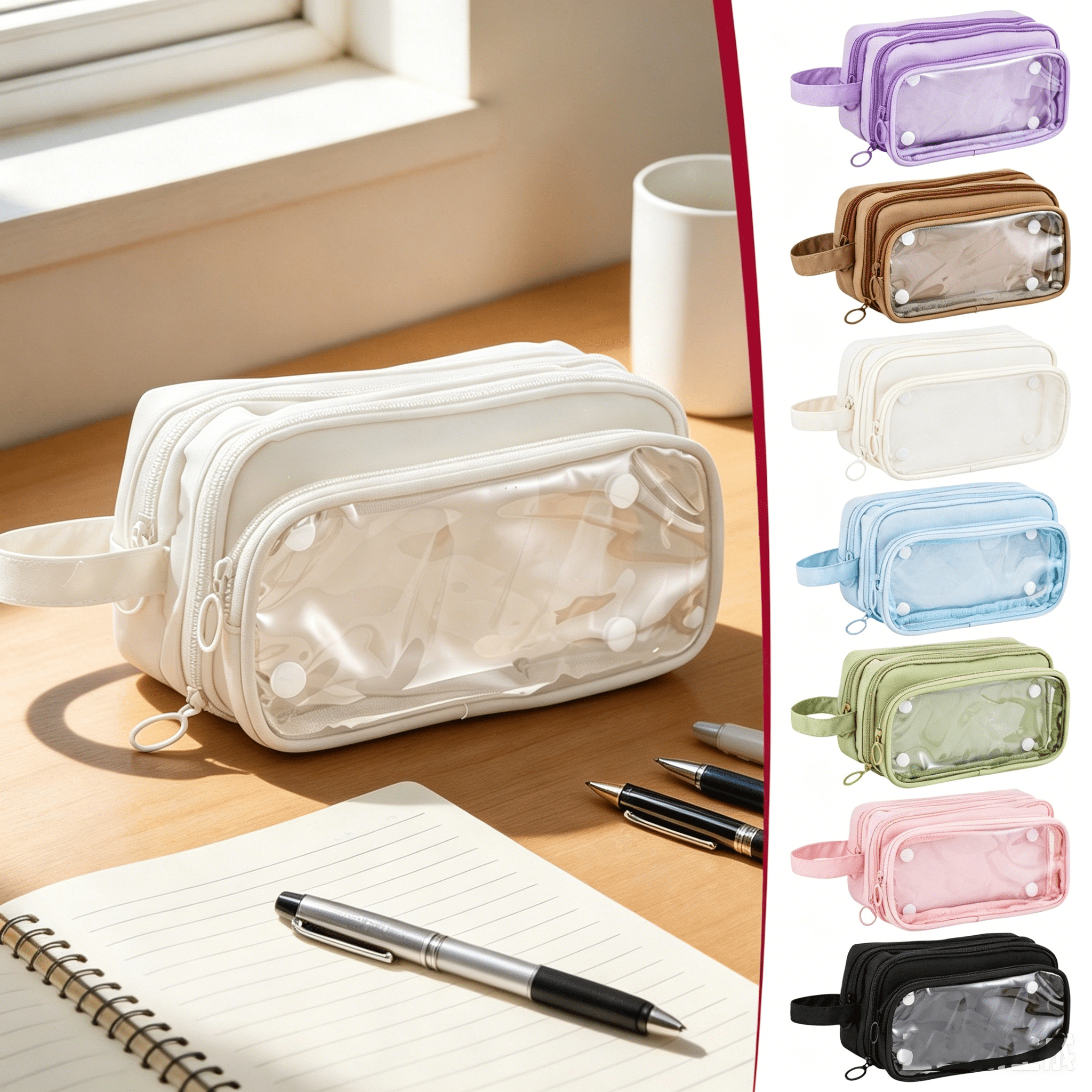 Btomtd Pencil Pouch with Transparent Window, Large Capacity Pencil Case ...