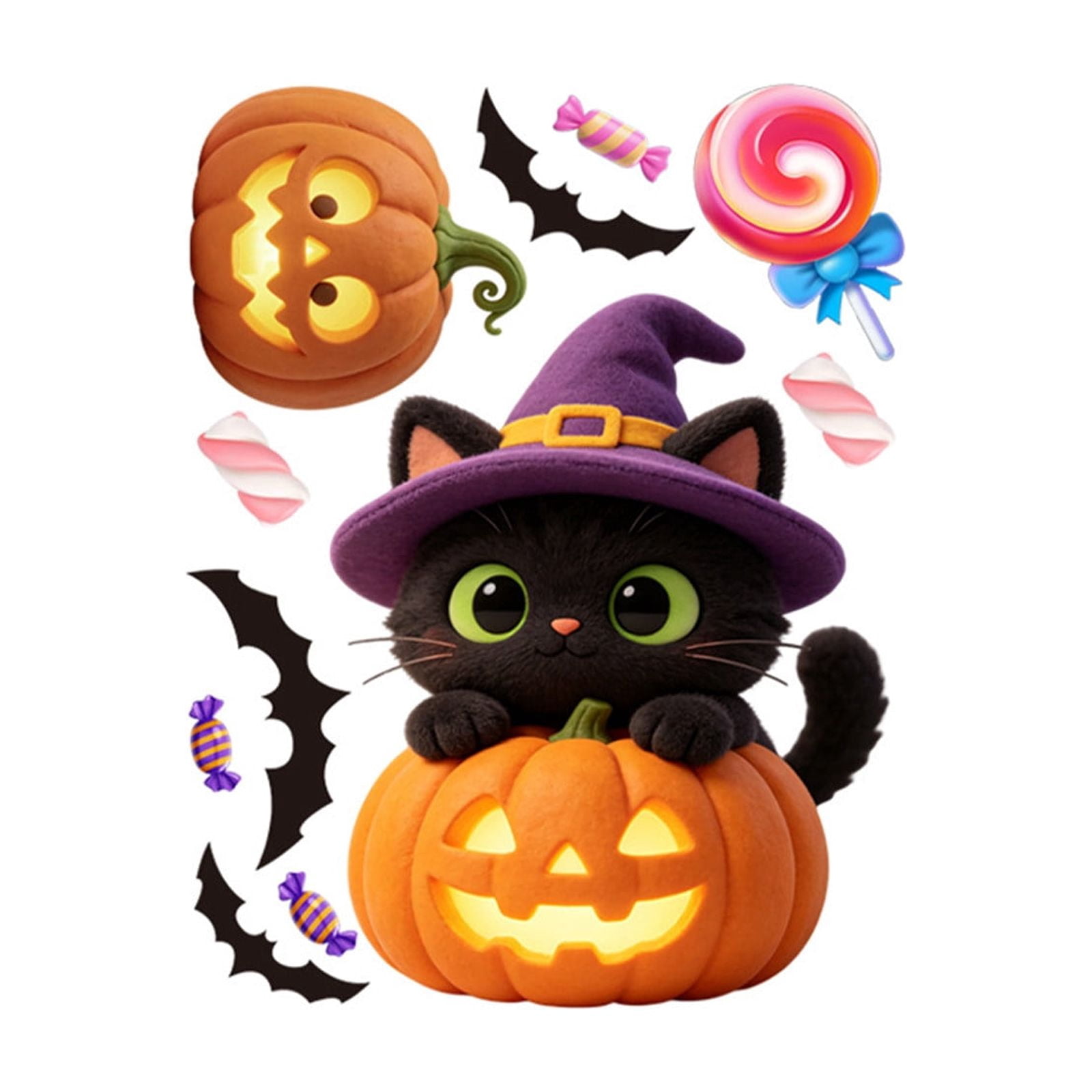 Btomtd Pumpkin Cat Glass Stickers, Halloween Window Clings, Reusable ...