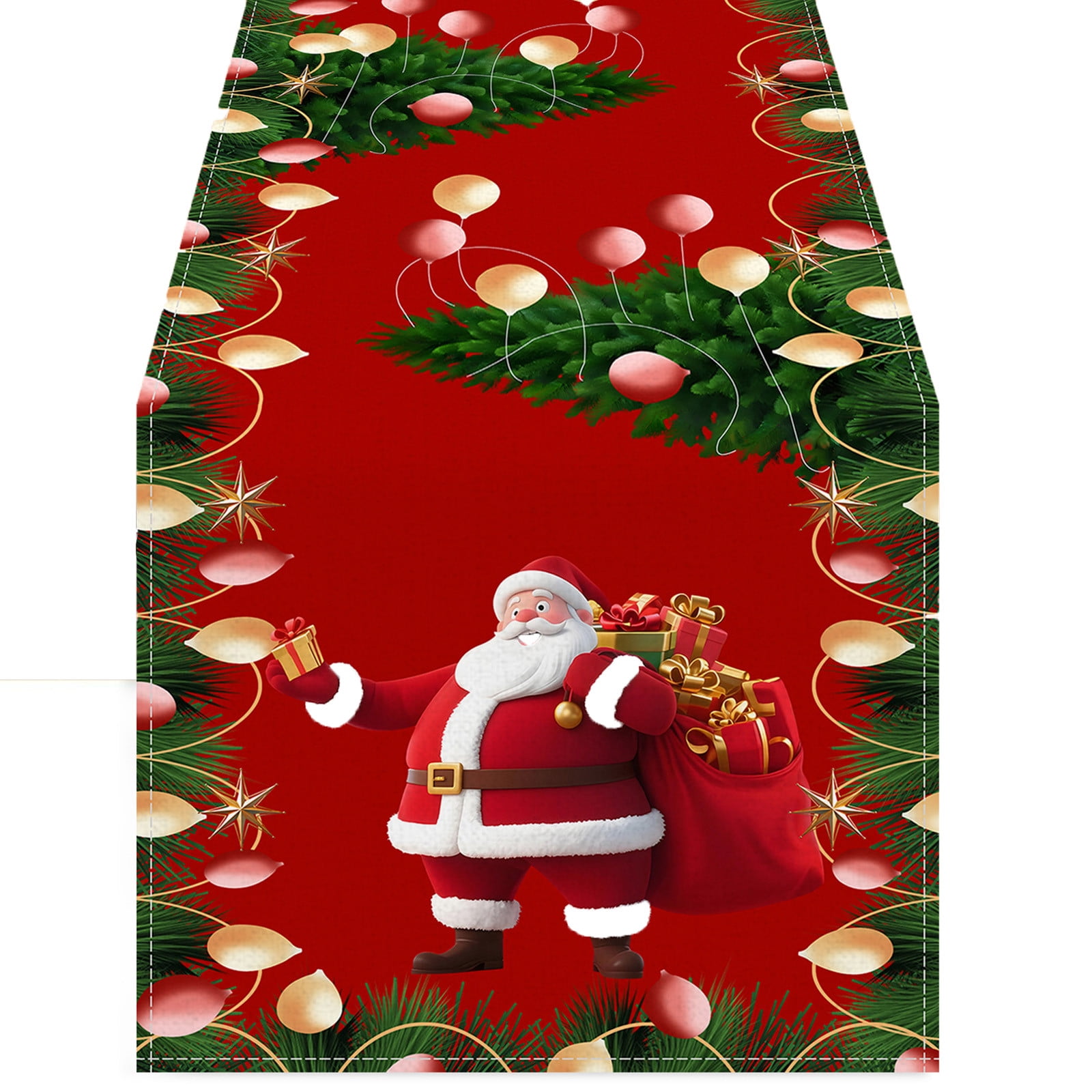 Btomtd Red Christmas Table Ruuner with Santa Claus Print, Festive Table Cloth Border for Coffee ...