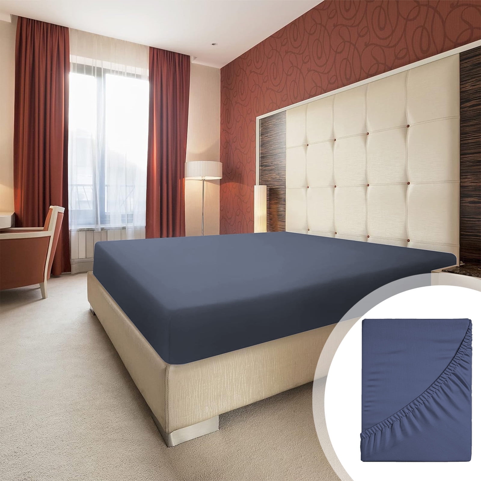 Btomtd Soft Fiber Fitted Sheet for Double Bed Non-Slip Mattress Cover ...