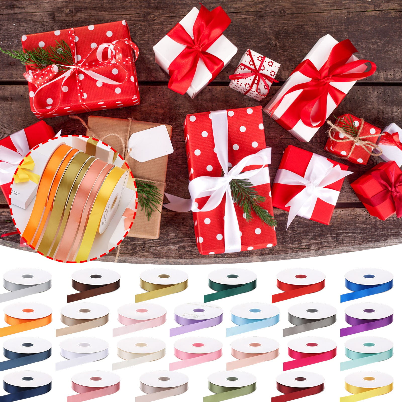 Btomtd Solid Color Polyester Ribbon 1 Inch x 87.5 Yards (2.5cm x 80m ...