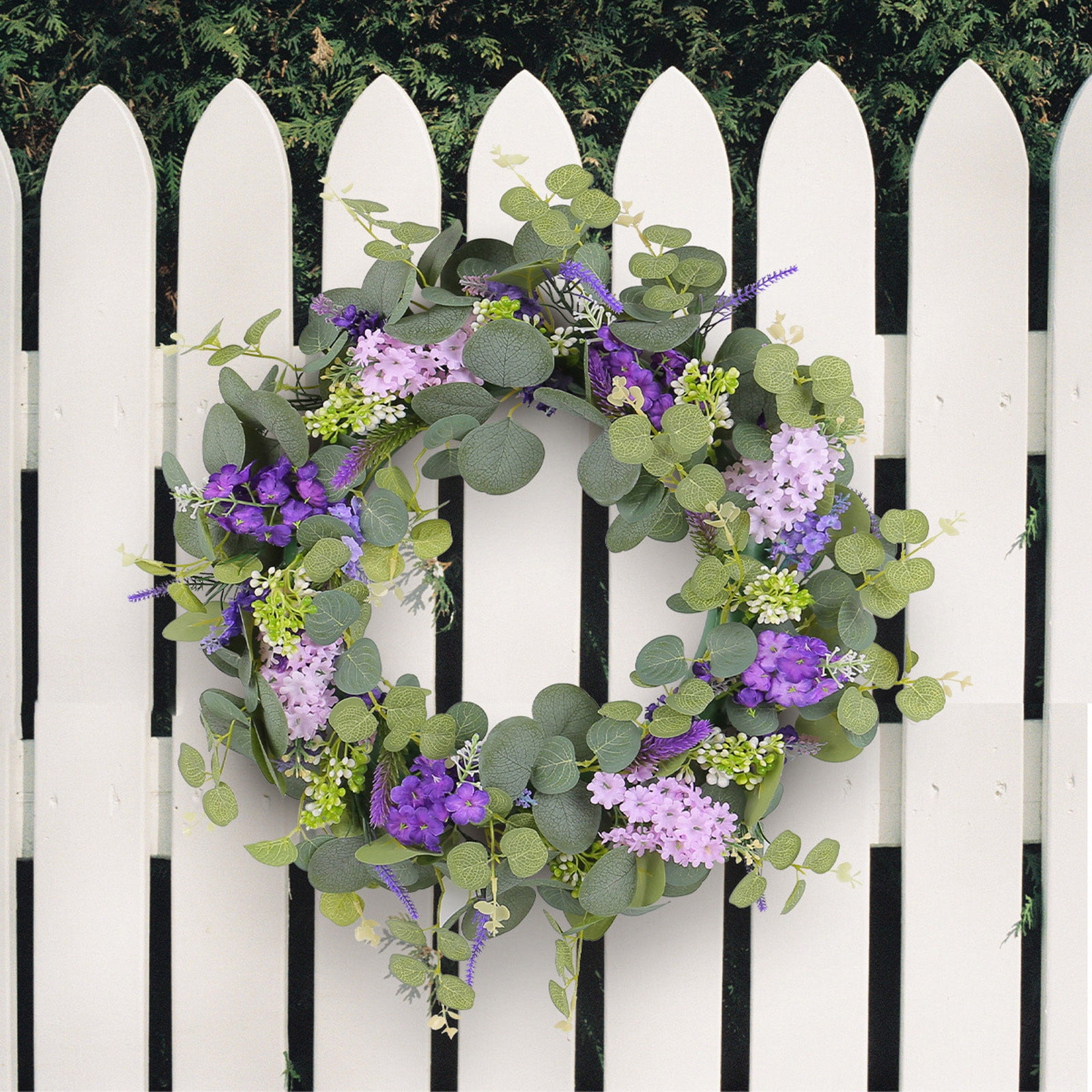Btomtd Spring Summer Everyday Wreath for Front Door, Purple Lavender ...