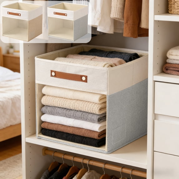 Btomtd Square Fabric Storage Box, Foldable Wardrobe Clothes Organizer ...