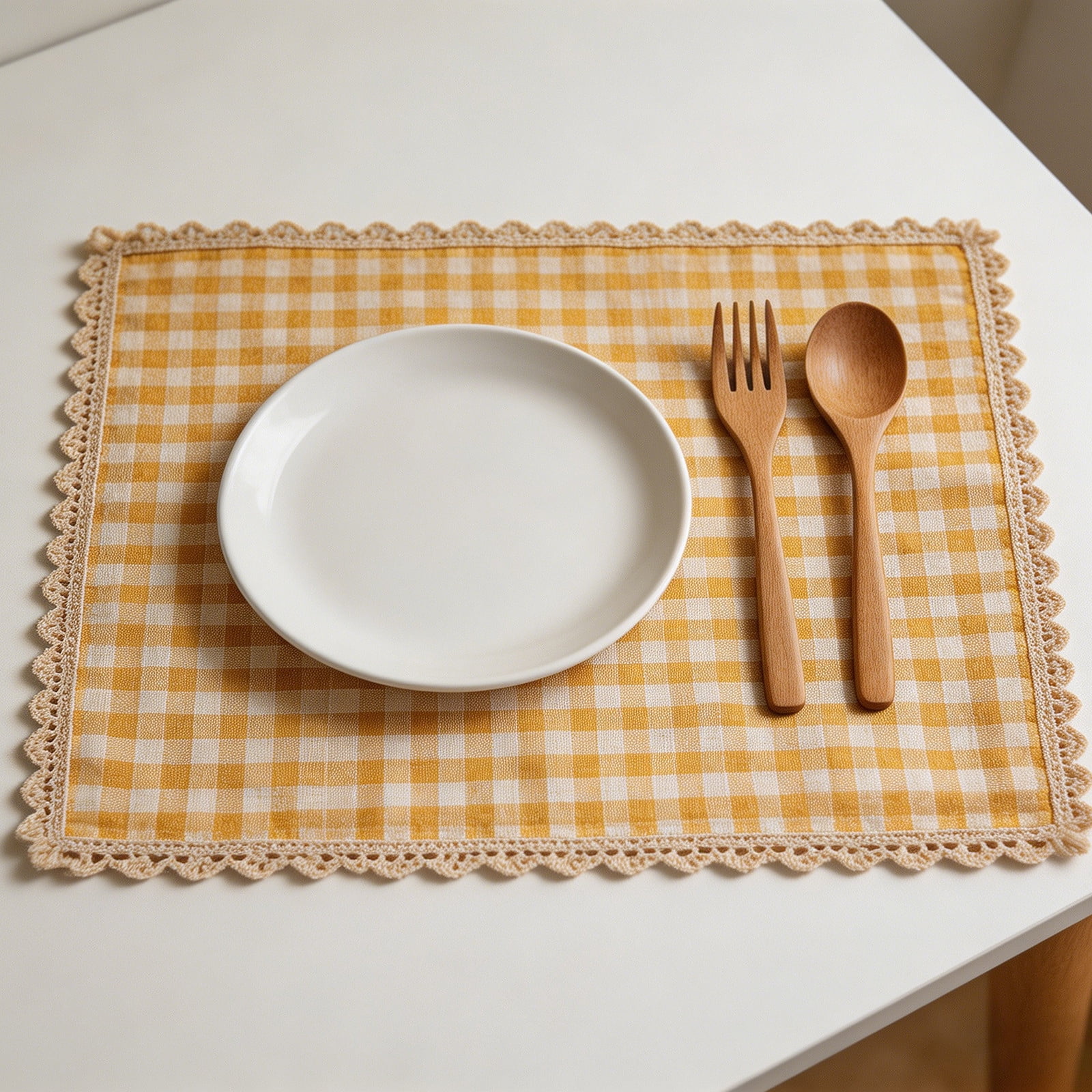 Btomtd Vintage Plaid Lace Placemats, 12" x 16" Rectangular Woven Table ...